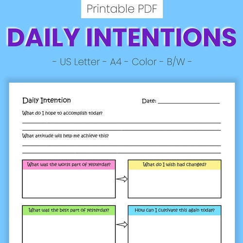 Daily Intention Printable Journal Prompts Mindful Living - Etsy