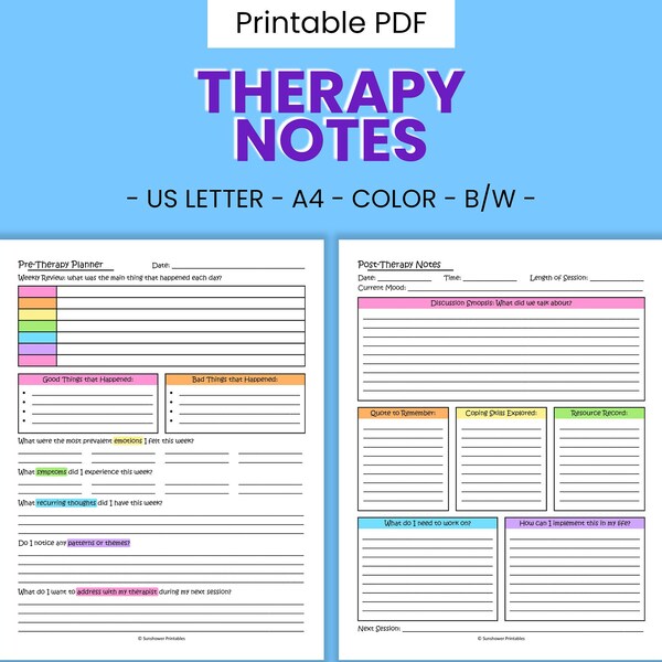 Therapy Note Taking Printable Worksheets Mental Illness Counseling ...