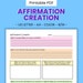 Affirmation Creation Printable Therapy Worksheet - Boost Self-esteem ...