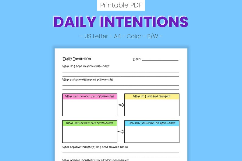 Daily Intention Printable Journal Prompts Mindful Living - Etsy