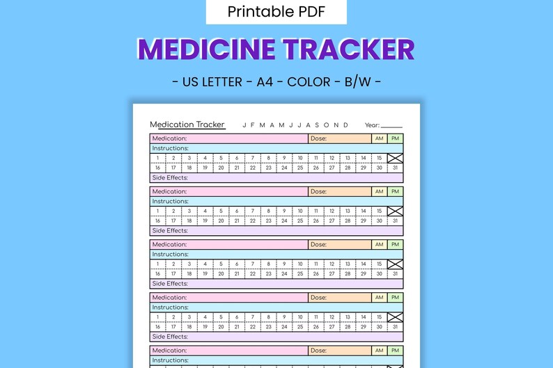 Medication Tracker Printable Planner - Prescription & Supplement Chart ...