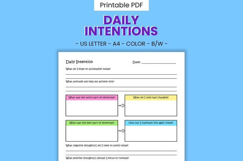 Daily Intention Printable Journal Prompts Mindful Living - Etsy