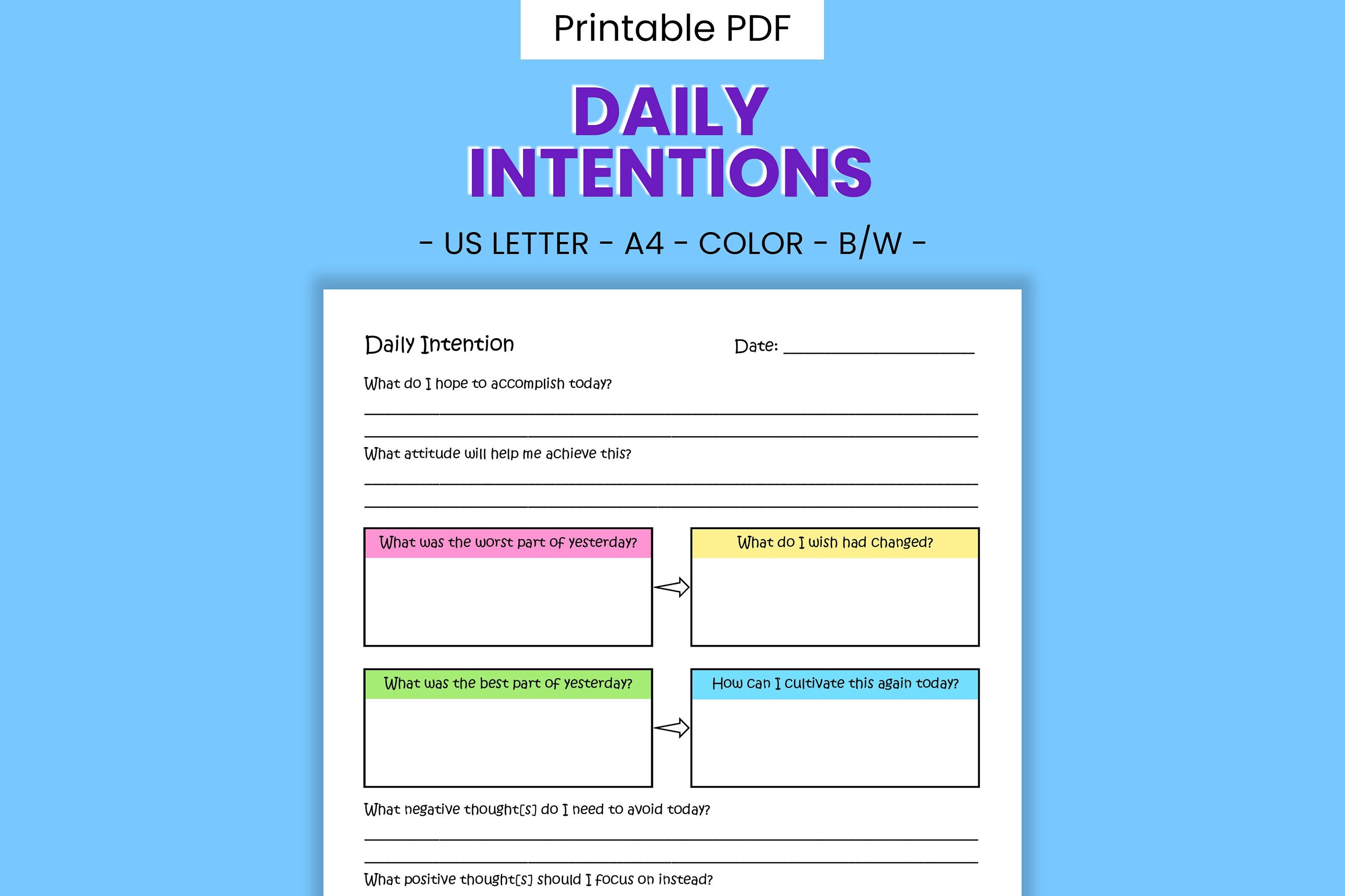 Daily Intention Printable Journal Prompts Mindful Living - Etsy