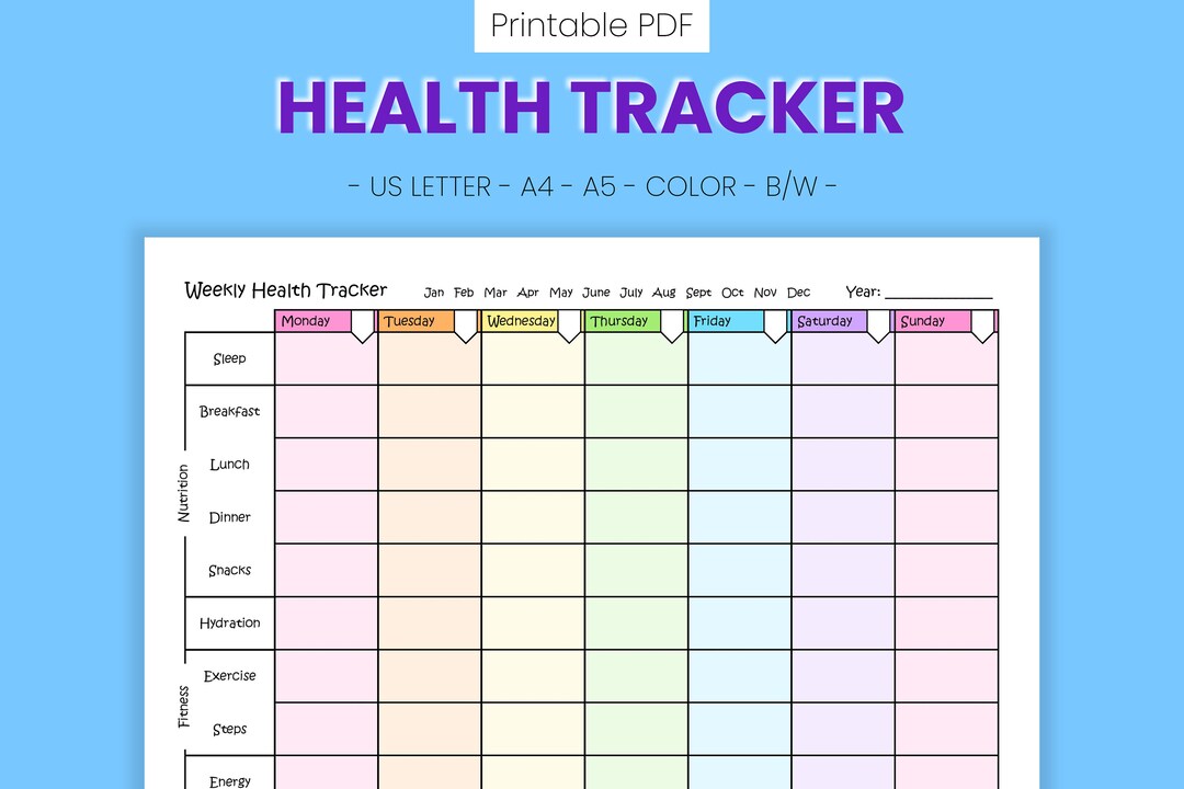 Weekly Health Tracker Printable Record Habit Calendar - Etsy