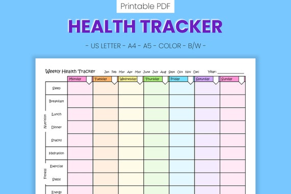 Weekly Health Tracker Printable Record Habit Calendar - Etsy UK