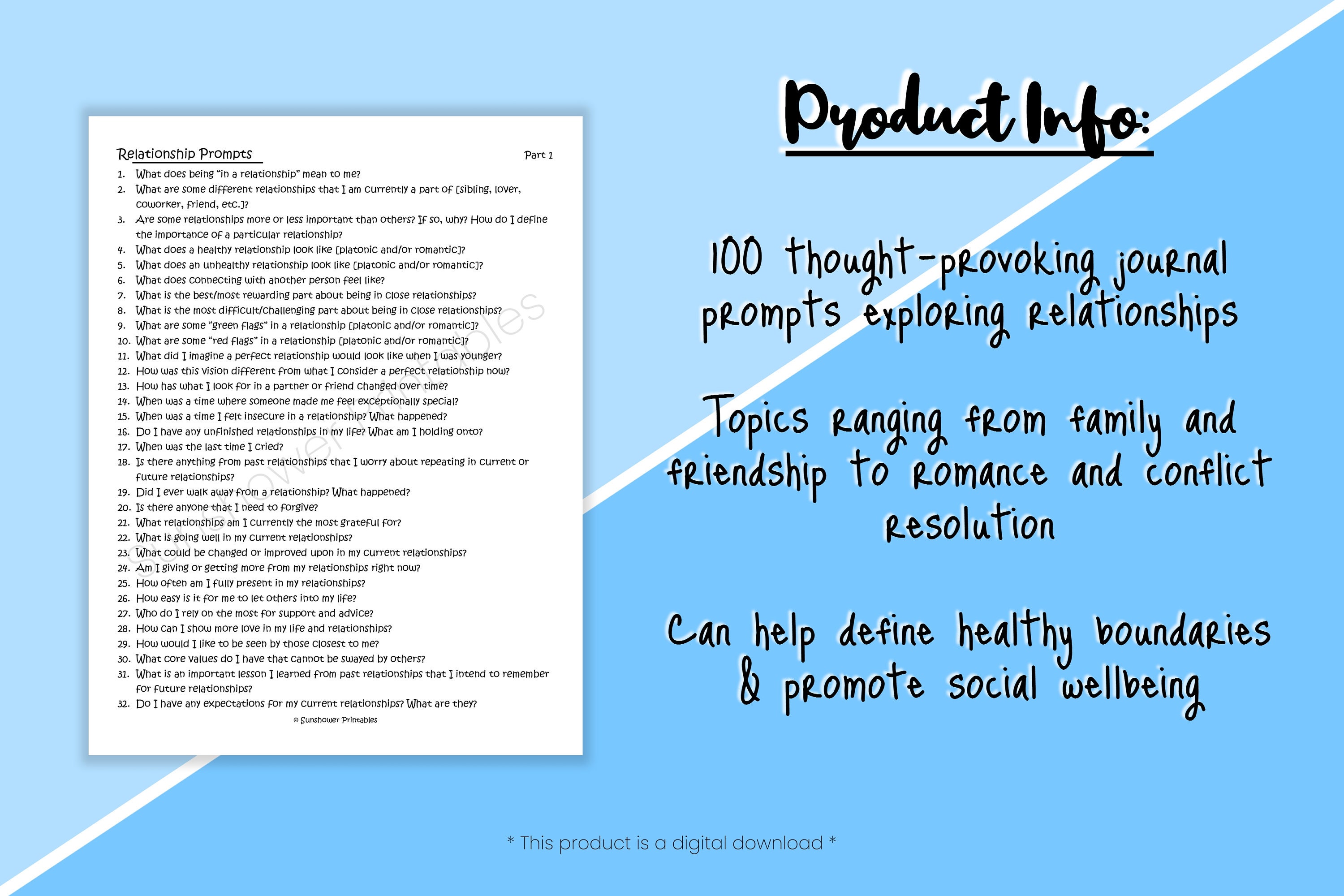 Relationship Journal Writing Prompts 100 Printable - Etsy