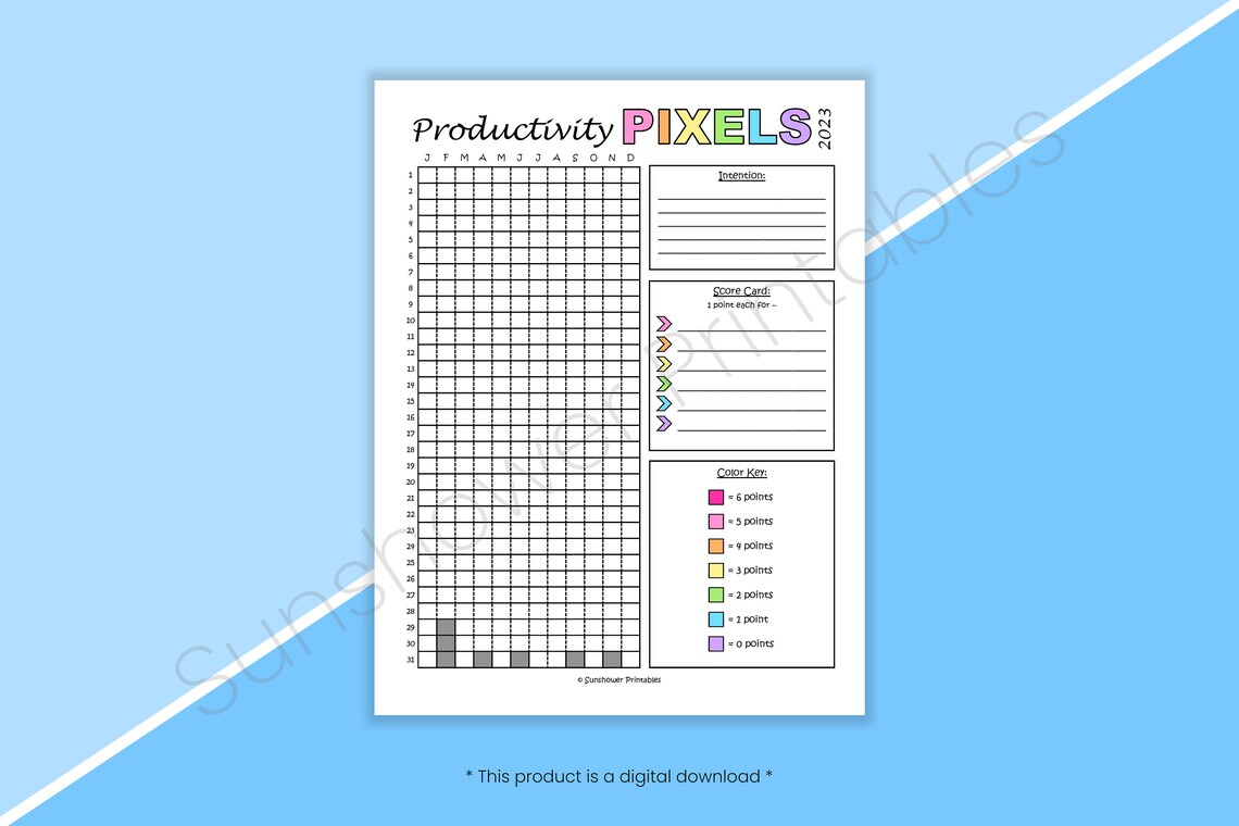 Productivity Tracking Printable Pixel Worksheet Work Journal, Habit ...