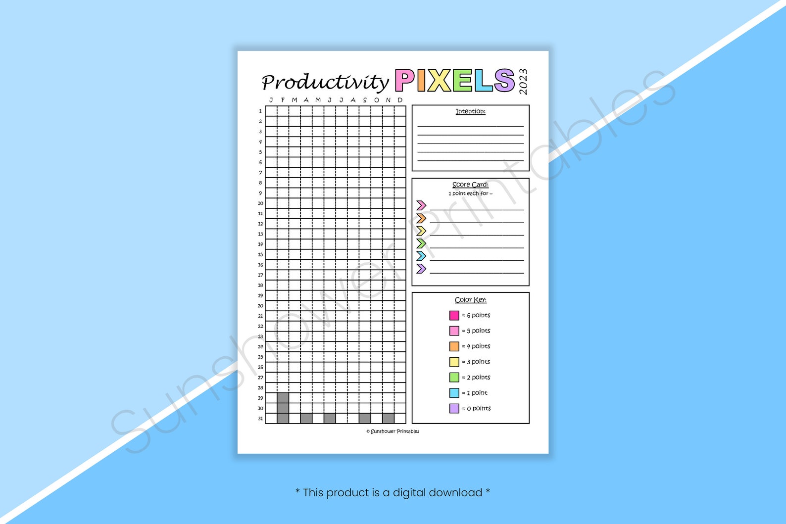Productivity Tracking Printable Pixel Worksheet - Work Journal, Habit ...