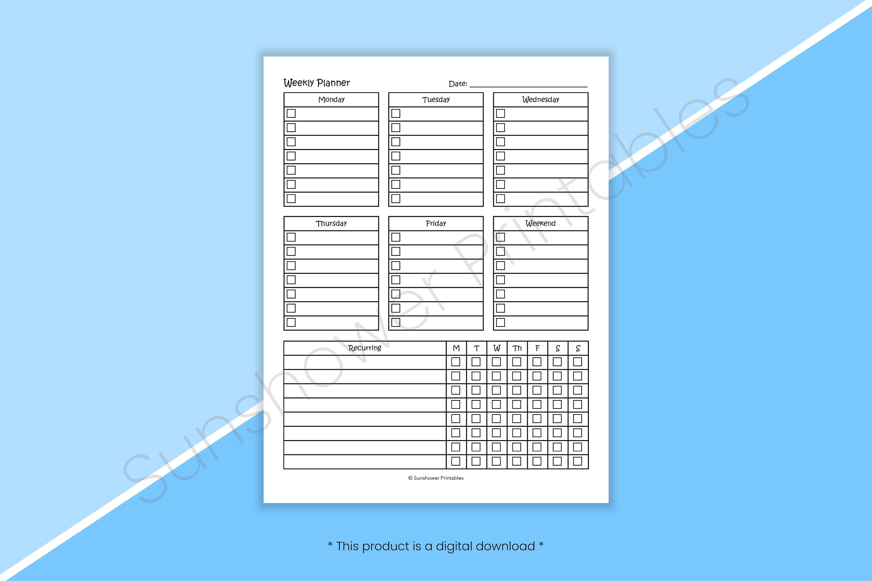 Weekly Task Planner Printable Page To-do List, Daily Schedule, Agenda ...