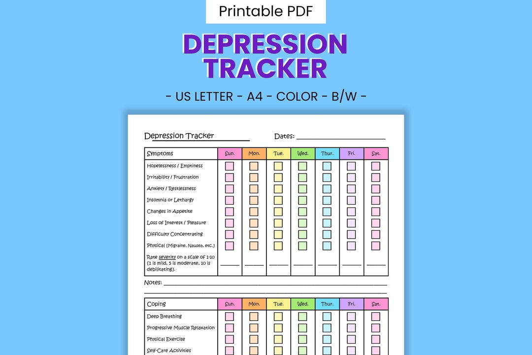 Depression Tracker Printable Weekly Chart - Mental Health Log, Daily ...