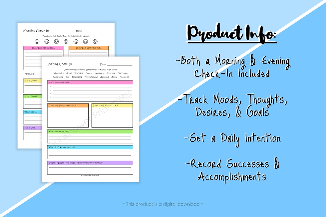 Daily Reflection Journal Pages Printable Check In, Morning & Evening ...