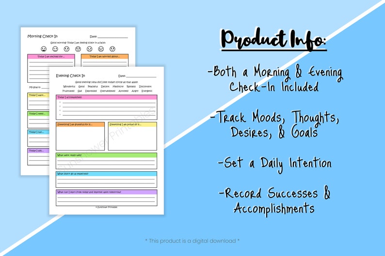 Daily Reflection Journal Pages Printable Check In, Morning & Evening ...