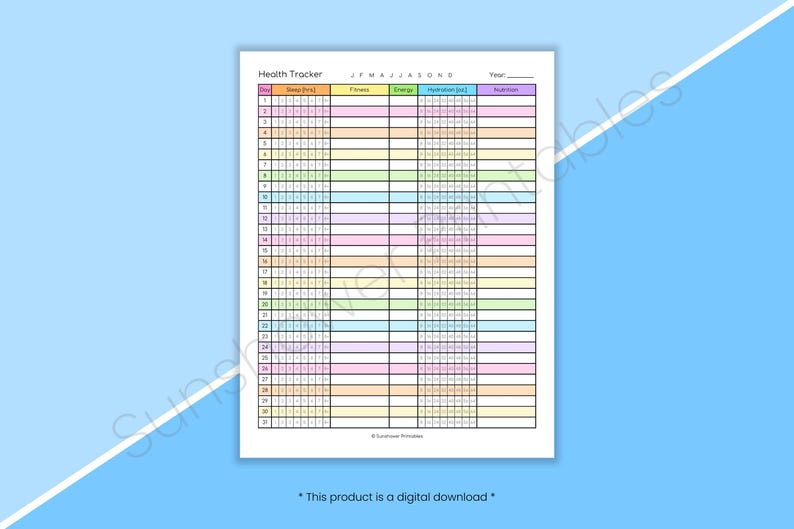 Health Tracker Printable Monthly Planner - Daily Wellness Habits ...