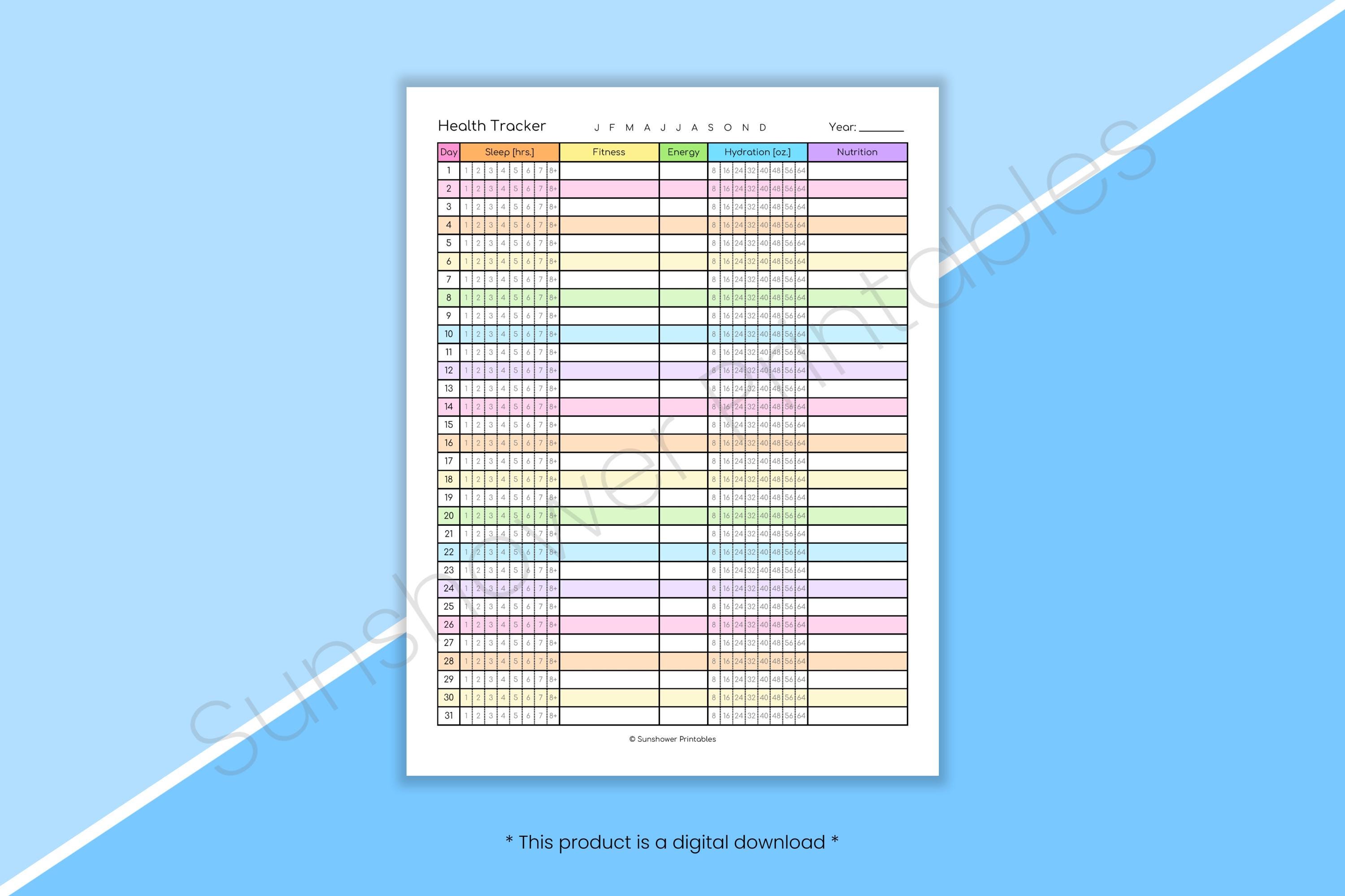 Health Tracker Printable Monthly Planner - Daily Wellness Habits ...