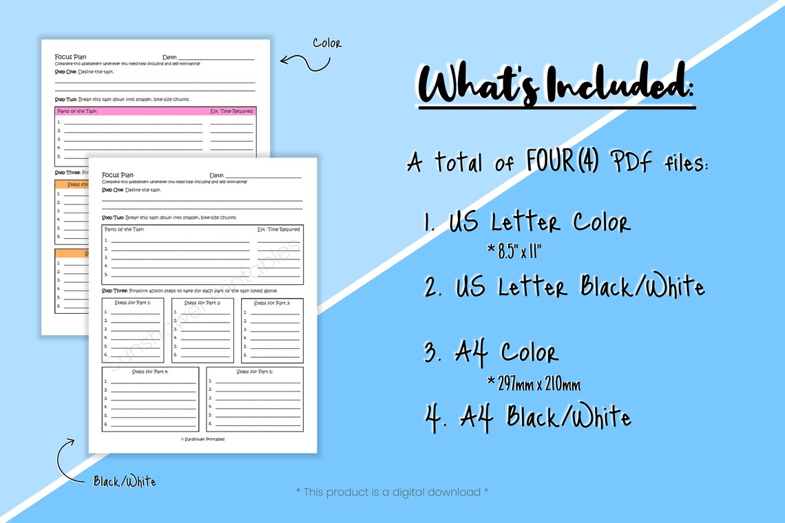 Focus Plan Printable Worksheets Productivity & Time - Etsy