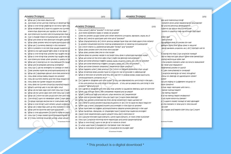 Anxiety Journal Writing Prompts 100 Printable Questions, Panic & Stress ...
