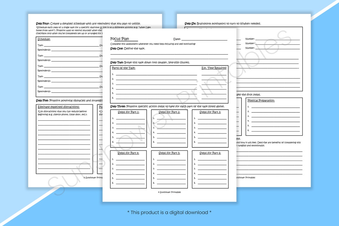 Focus Plan Printable Worksheets Productivity & - Etsy