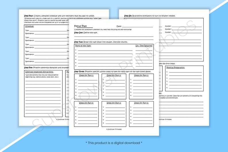 Focus Plan Printable Worksheets Productivity & - Etsy