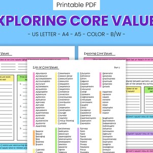 Core Value Exploration Printable Worksheets List of Guiding - Etsy