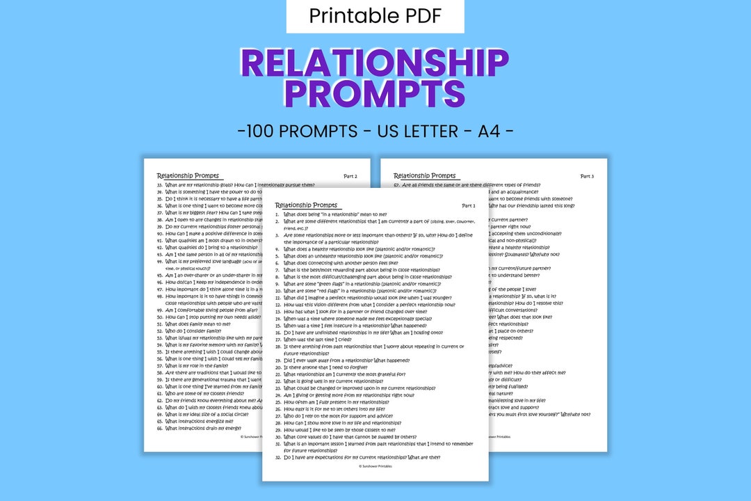 Relationship Journal Writing Prompts 100 Printable Questions, Healthy ...
