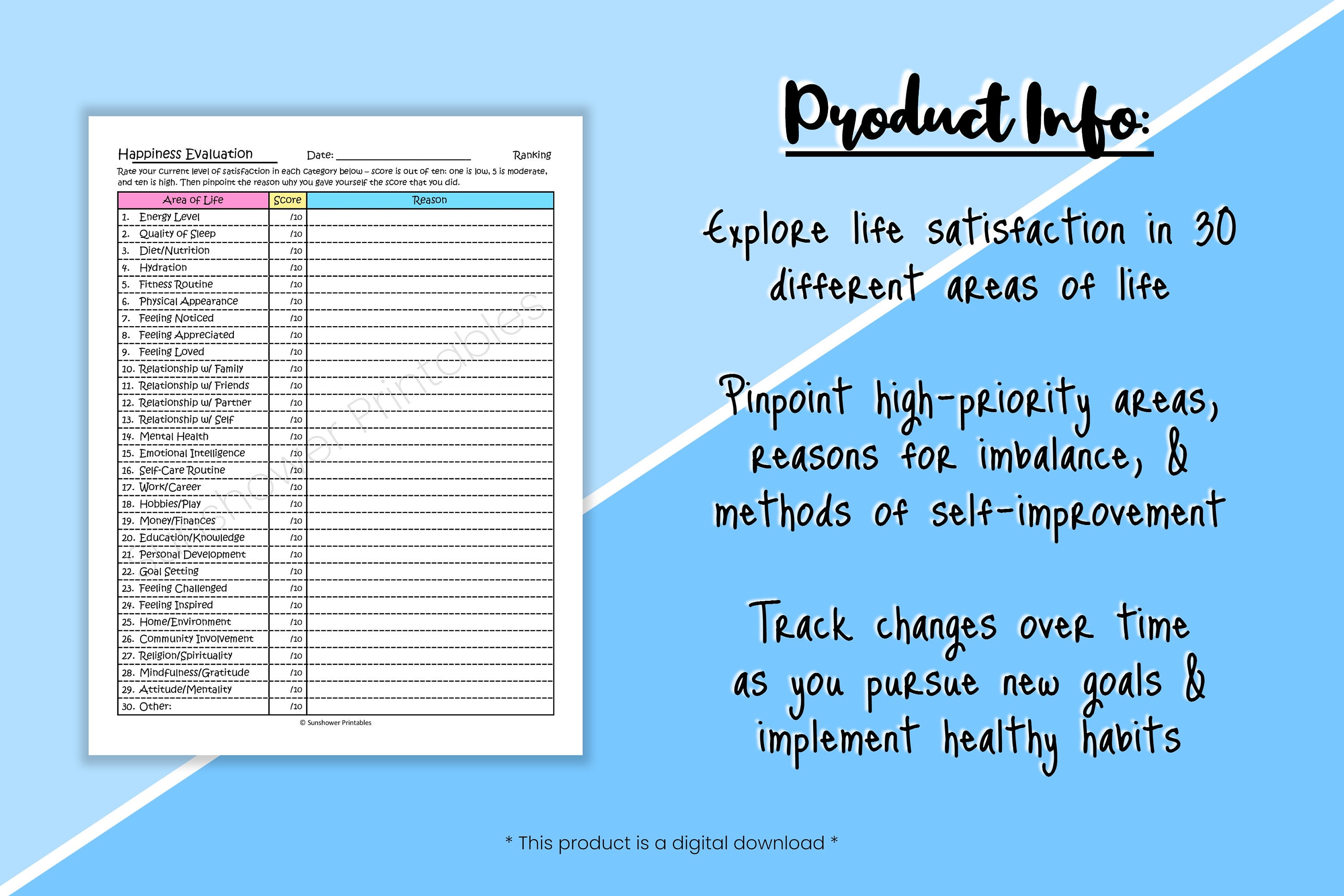 Happiness Evaluation Printable Therapy Worksheets Depression Self Help ...