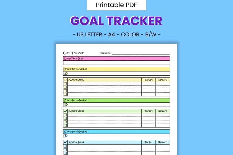 Goal Tracker Printable Habit Planner - Goal Setting, Habit Tracking ...