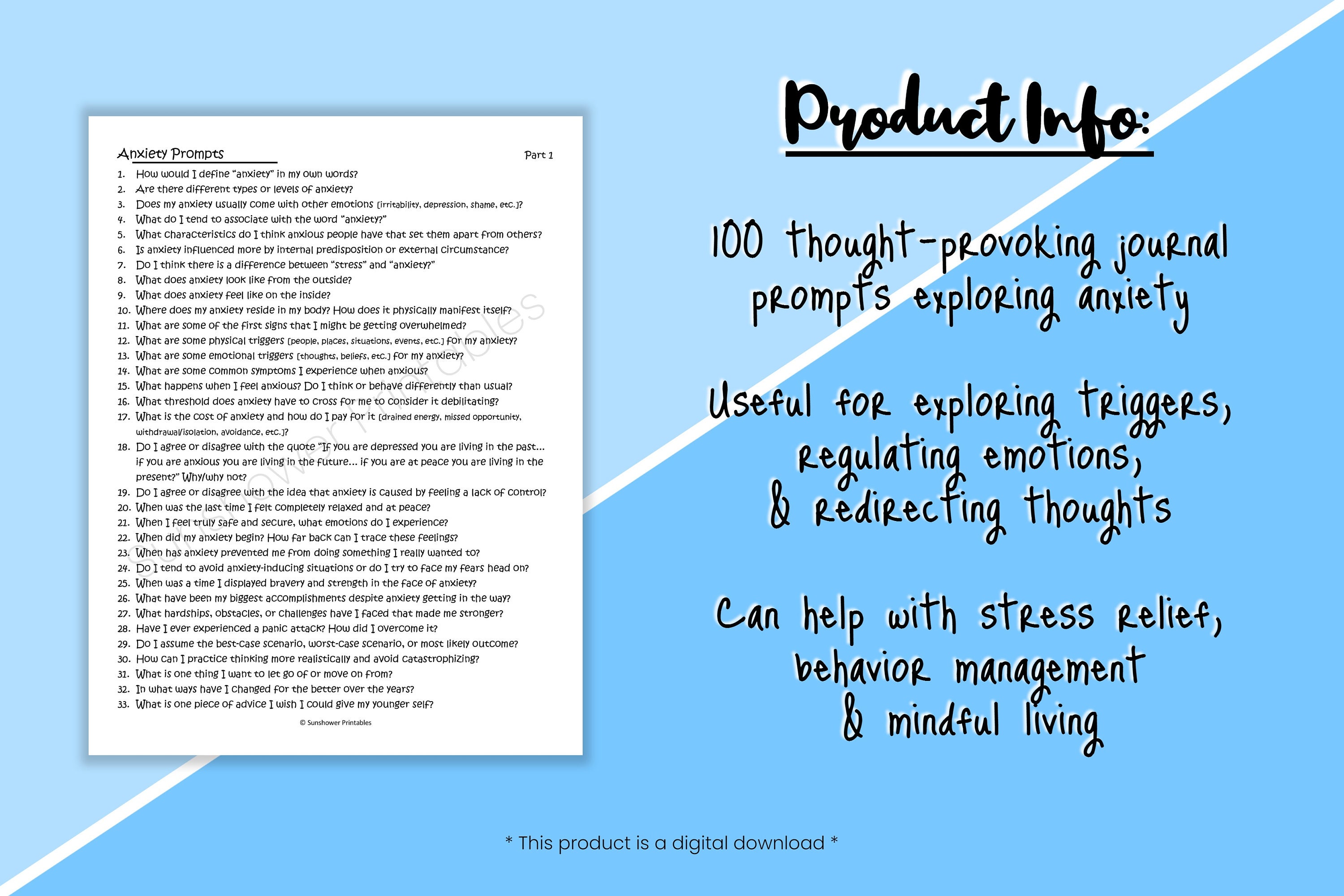 Anxiety Journal Writing Prompts 100 Printable Questions - Etsy