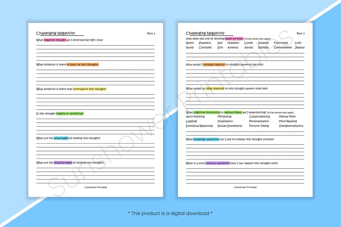Challenge Negative Thinking Printable Worksheets Boost Self-esteem ...
