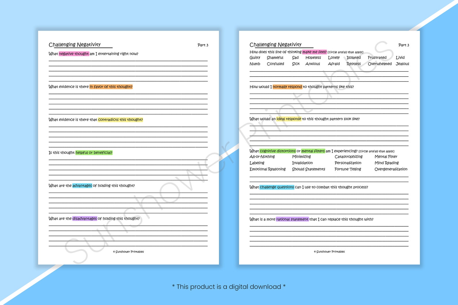 Challenge Negative Thinking Printable Worksheets - Boost Self-esteem ...