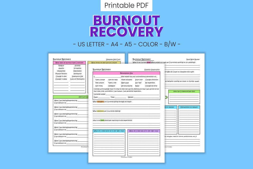 Burnout Recovery Printable Therapy Worksheets Self-help - Etsy Australia