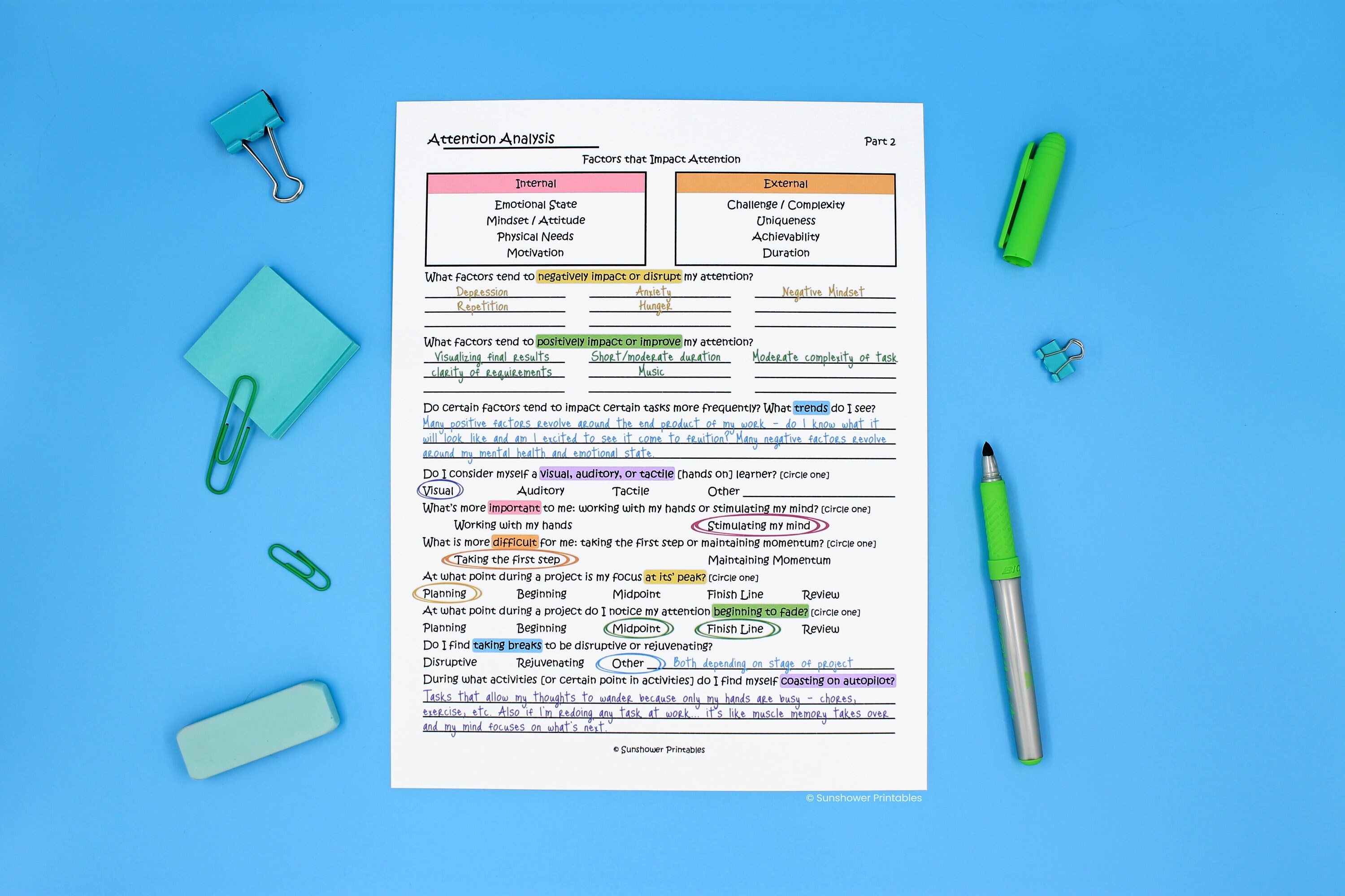 Attention Analysis Printable Focus Worksheets Productivity - Etsy