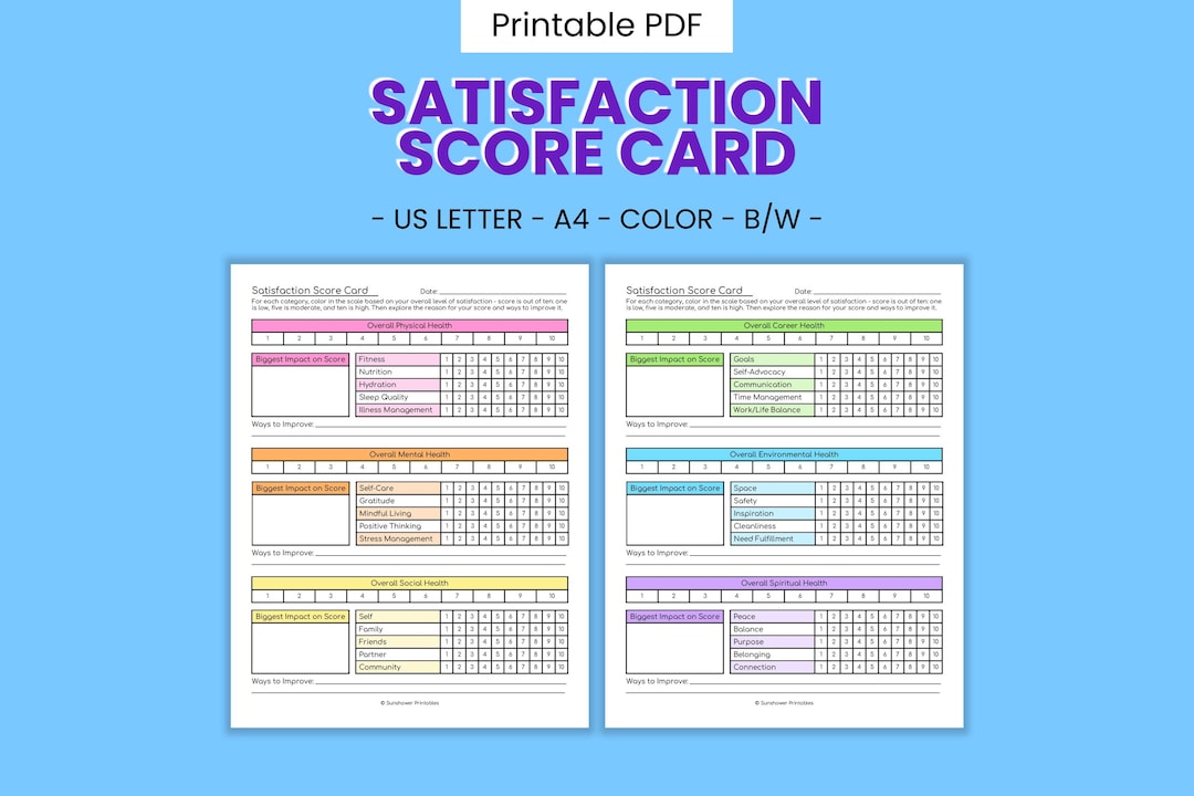 Printable Life Satisfaction Evaluation Worksheets - Etsy