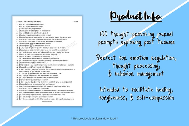 Trauma Processing Journal Writing Prompts 100 Printable Questions, PTSD ...