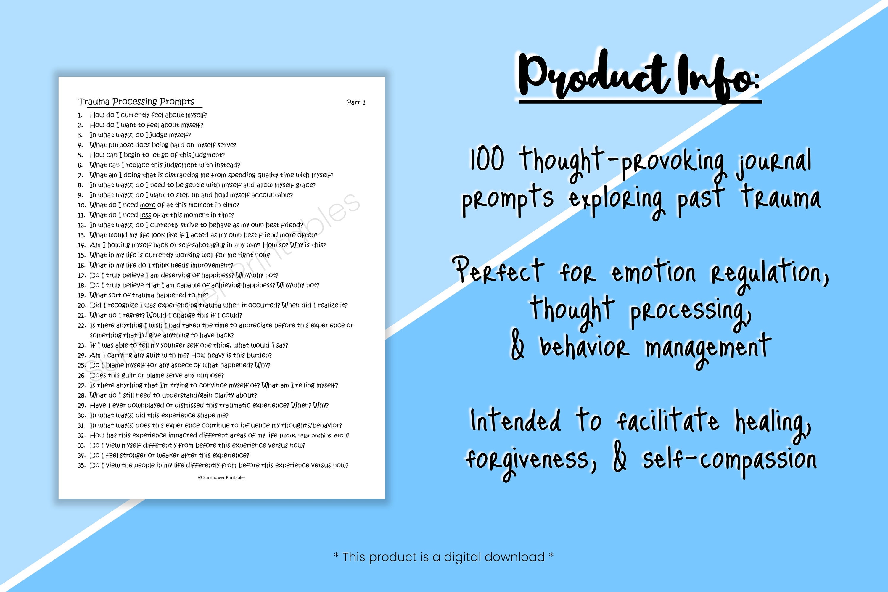 Trauma Processing Journal Writing Prompts 100 Printable Questions, PTSD ...