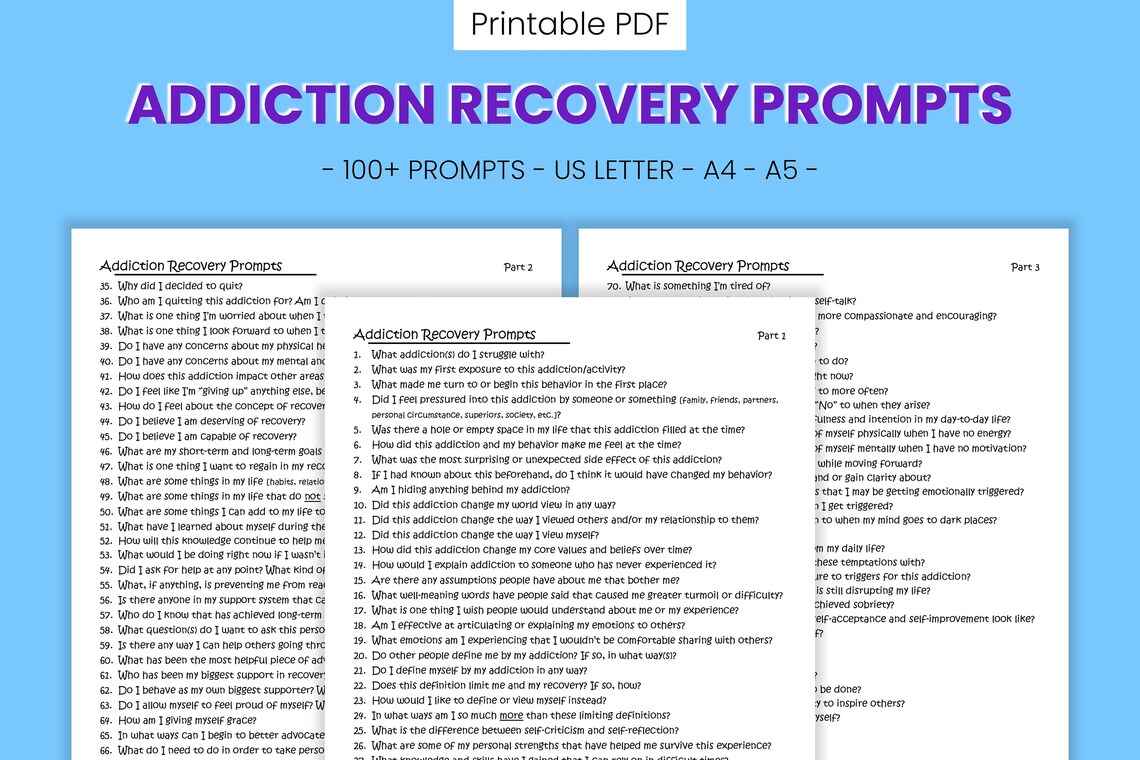 Addiction Recovery Journal Writing Prompts 100 Printable - Etsy
