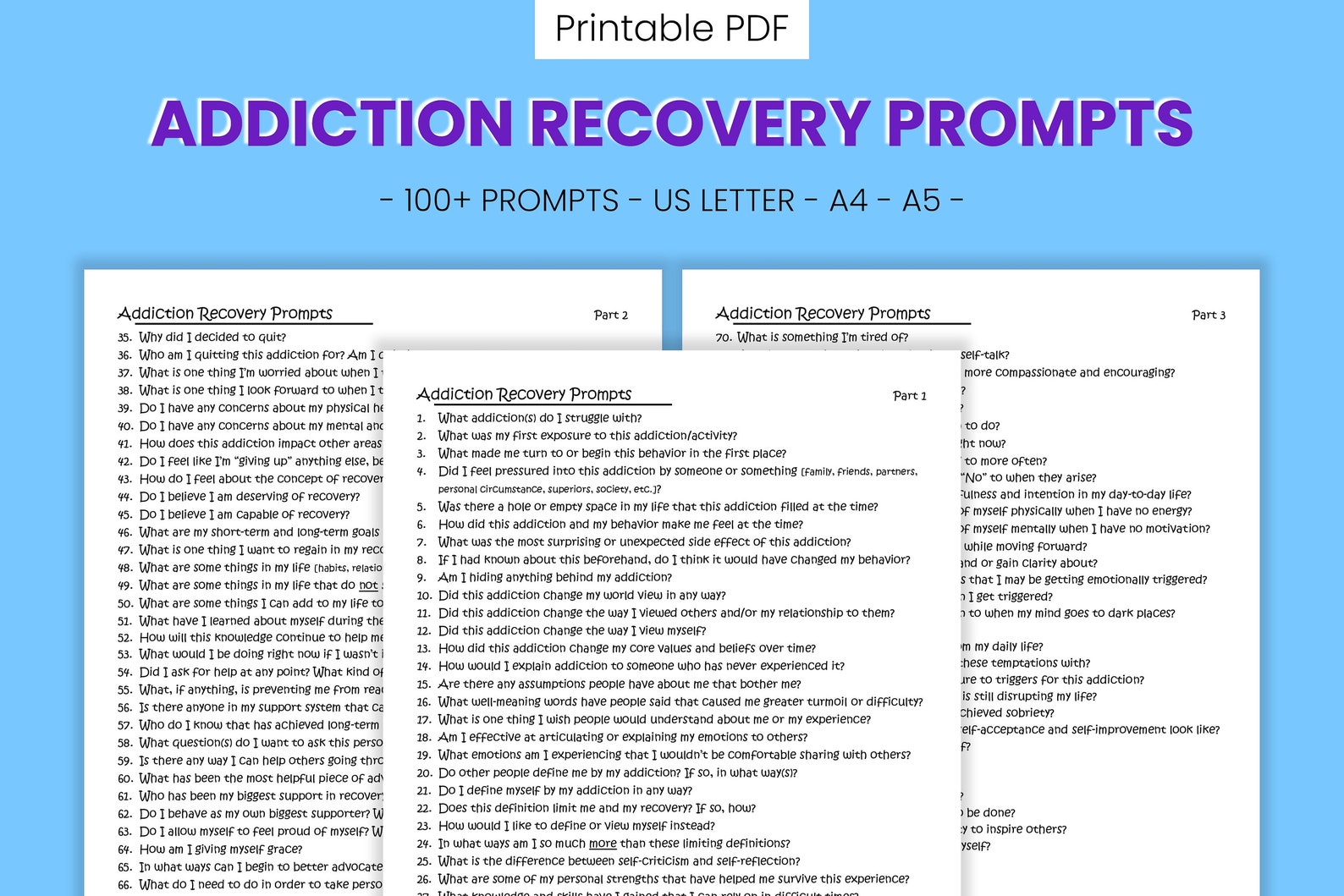Addiction Recovery Journal Writing Prompts 100 Printable Etsy