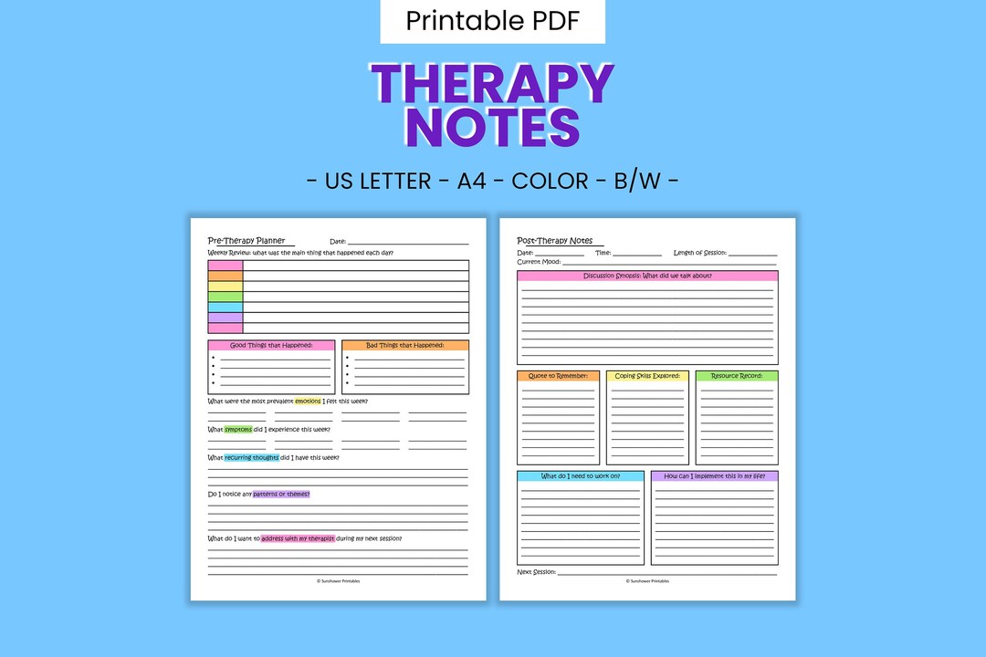 Therapy Note Taking Printable Worksheets Mental Illness Counseling ...