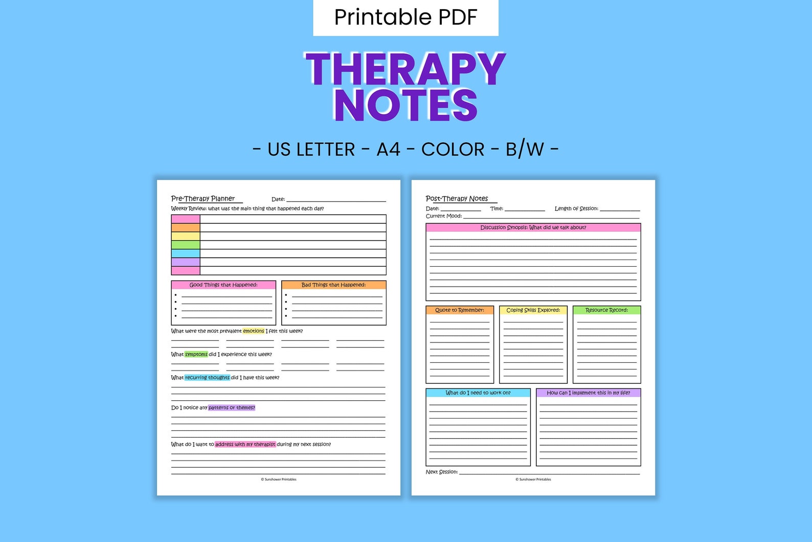 Therapy Note Taking Printable Worksheets Mental Illness Counseling ...