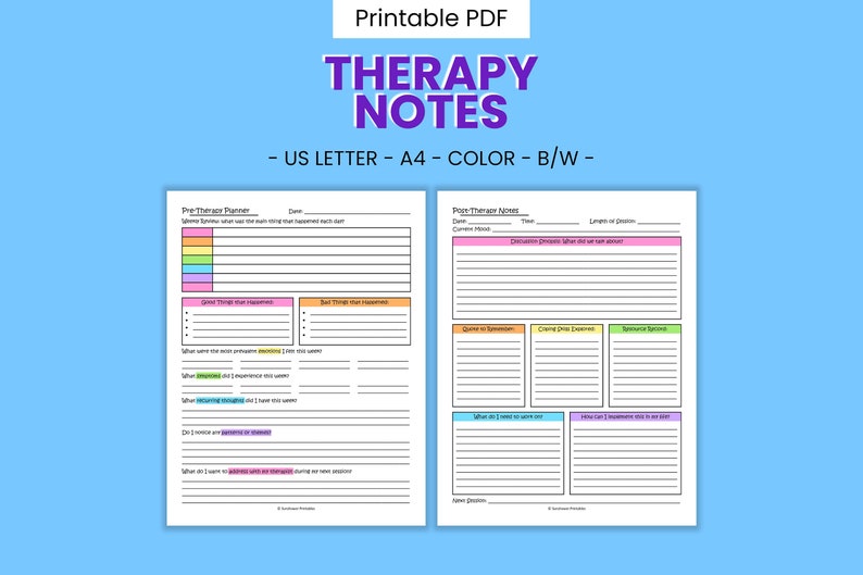 Therapy Note Taking Printable Worksheets Mental Illness Counseling ...