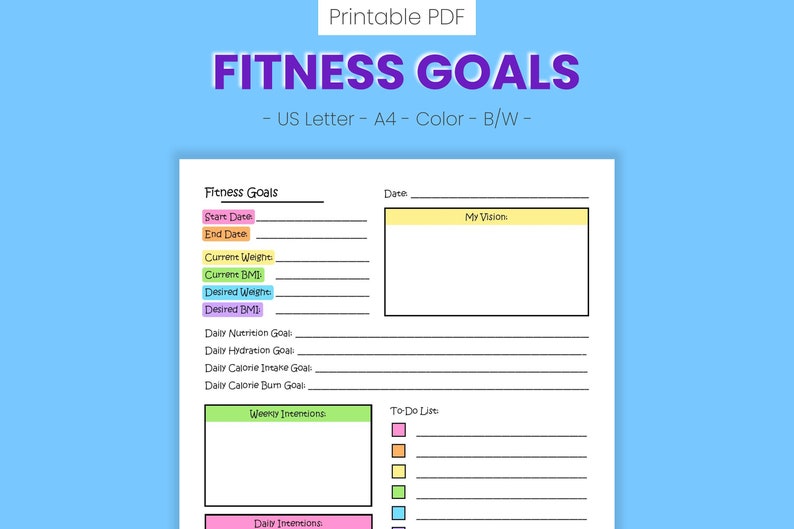 Fitness Goal Setting Journal Page Printable Daily - Etsy
