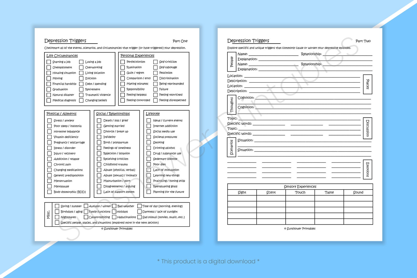 Depression Triggers Printable Checklist Self Awareness Worksheet ...