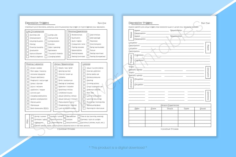 Depression Triggers Printable Checklist Self Awareness Worksheet ...