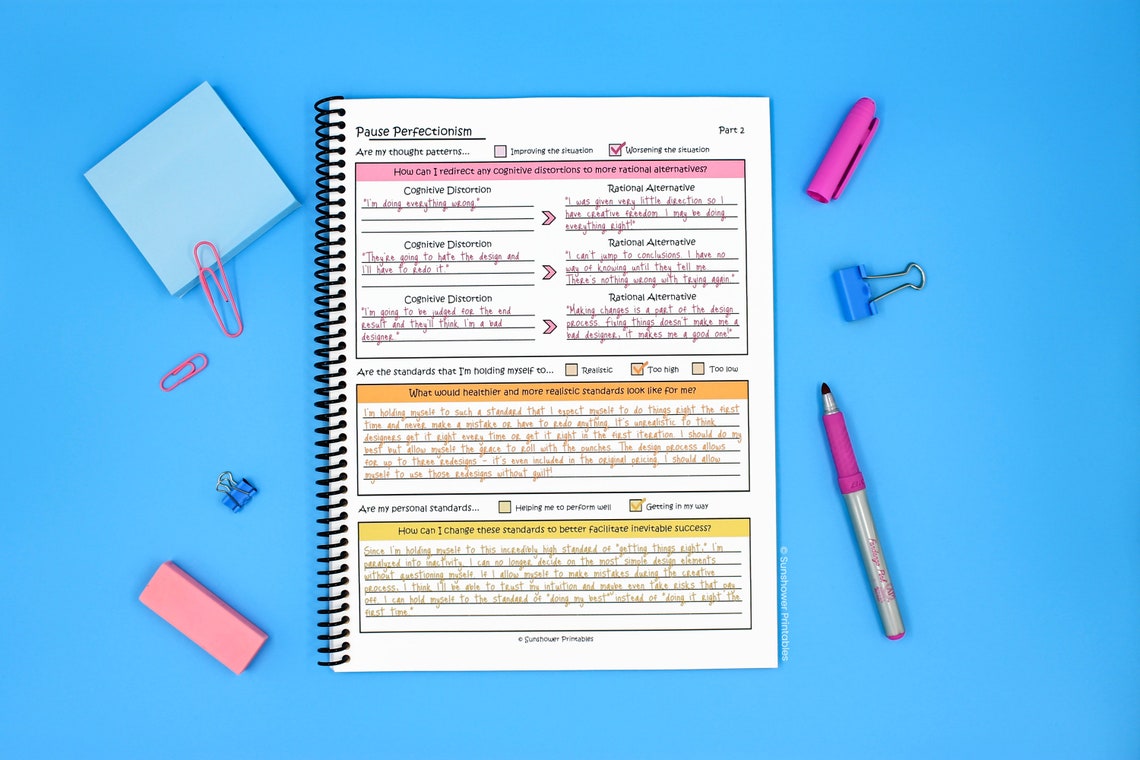 Stopping Perfectionism Printable Worksheets Self-esteem - Etsy