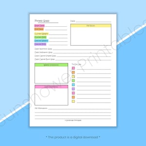 Fitness Goal Setting Journal Page - Printable Daily Intentions, Habit ...