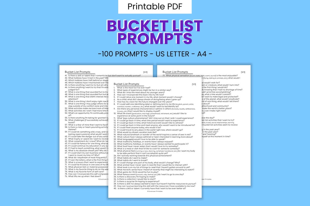 Bucket List Journal Writing Prompts - 100+ Printable Questions ...