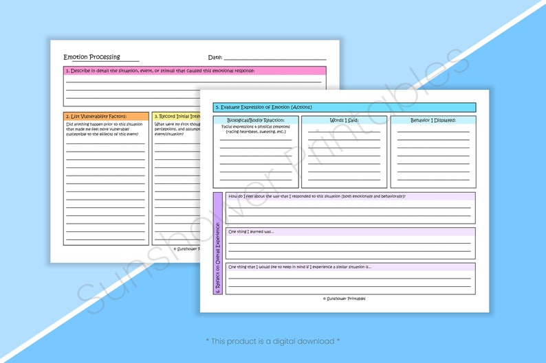 Emotion Processing Printable Therapy Worksheets Mood - Etsy
