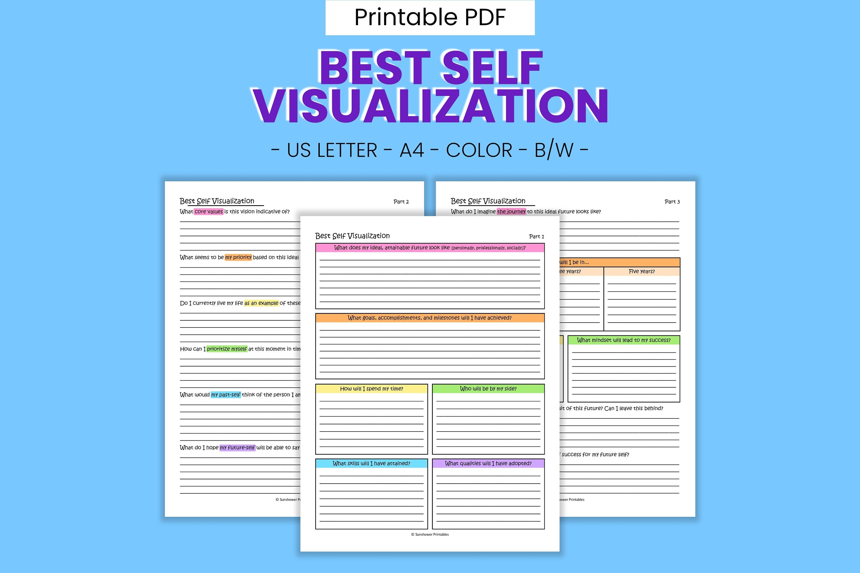 Best Self Visualization Printable Worksheets Manifest Success Journal ...