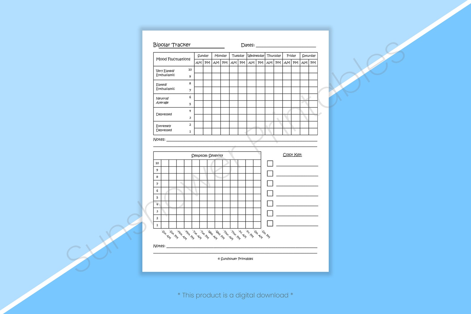 Bipolar Disorder Printable Mood Tracker - Symptom Record, Mania ...