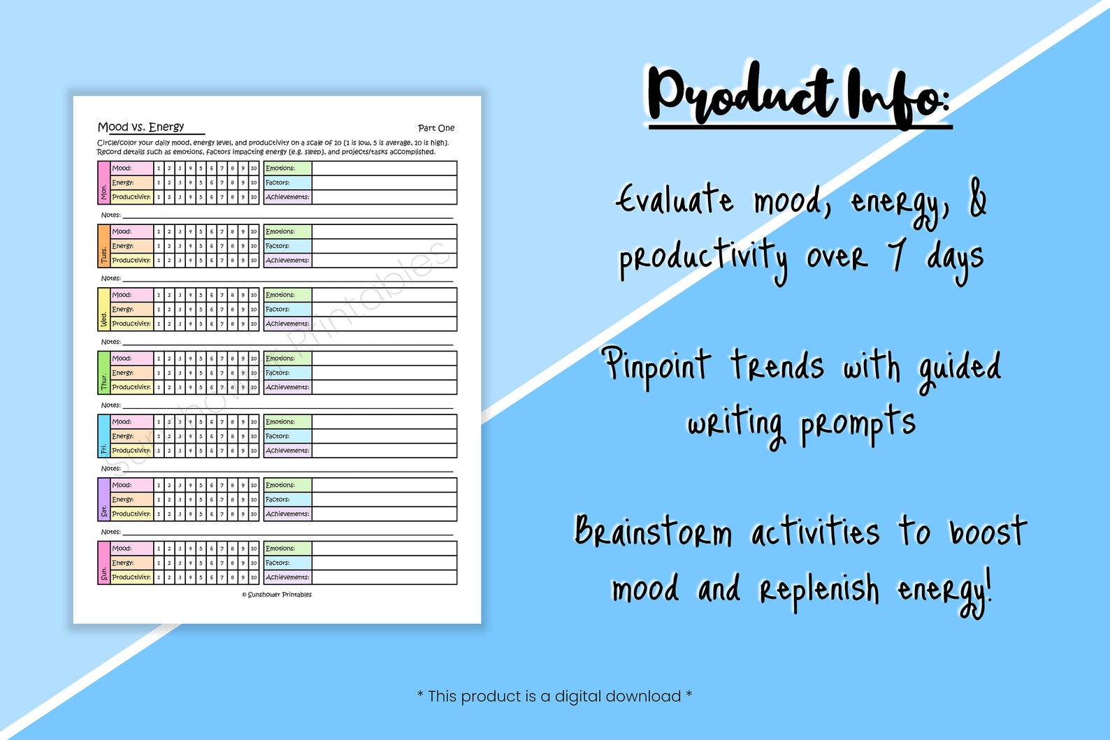 Mood Vs Energy Printable Worksheets - Emotion Exploration Prompts ...