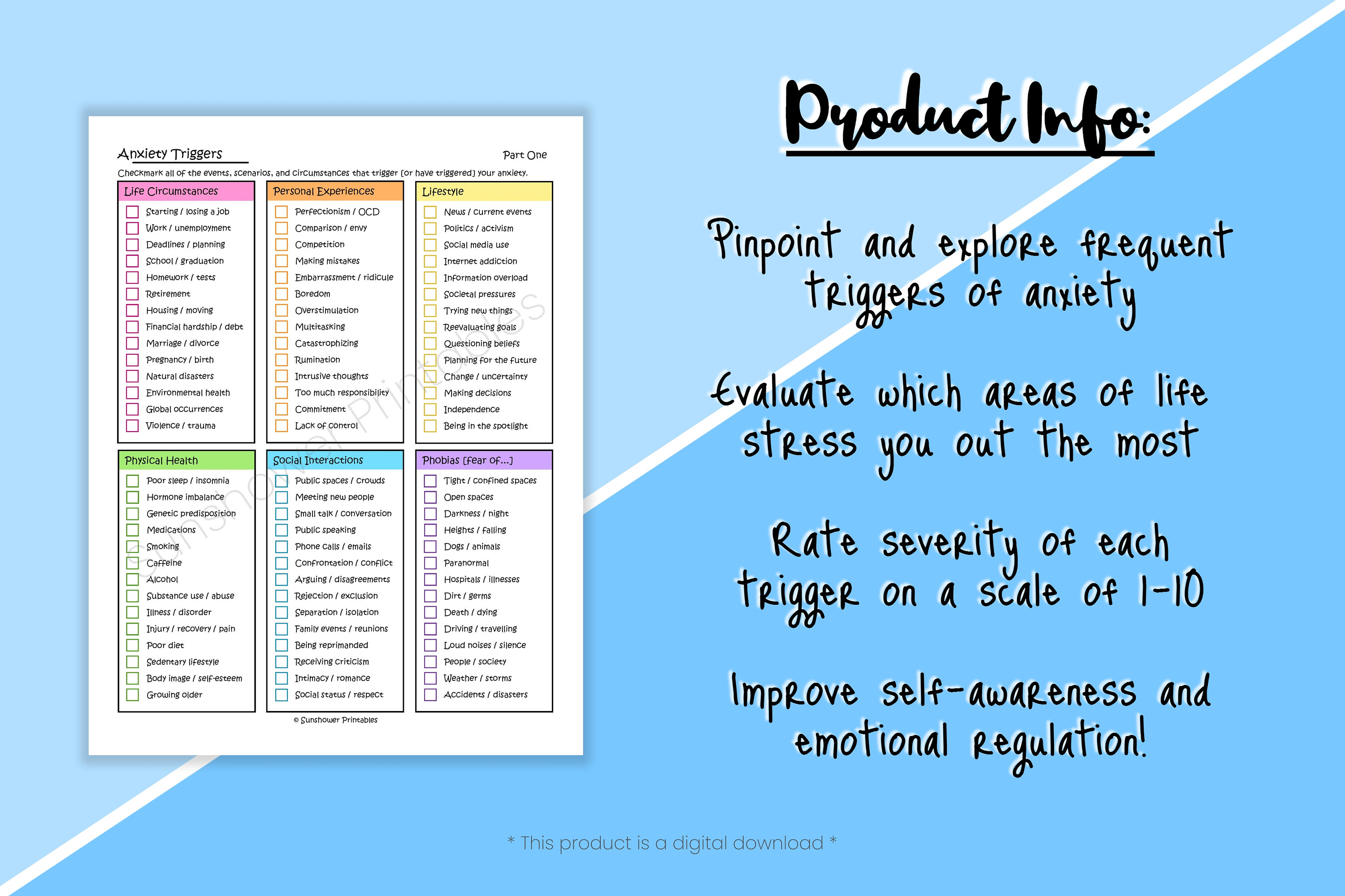 Anxiety Trigger Exploration Printable Worksheets - Panic Attack Coping ...